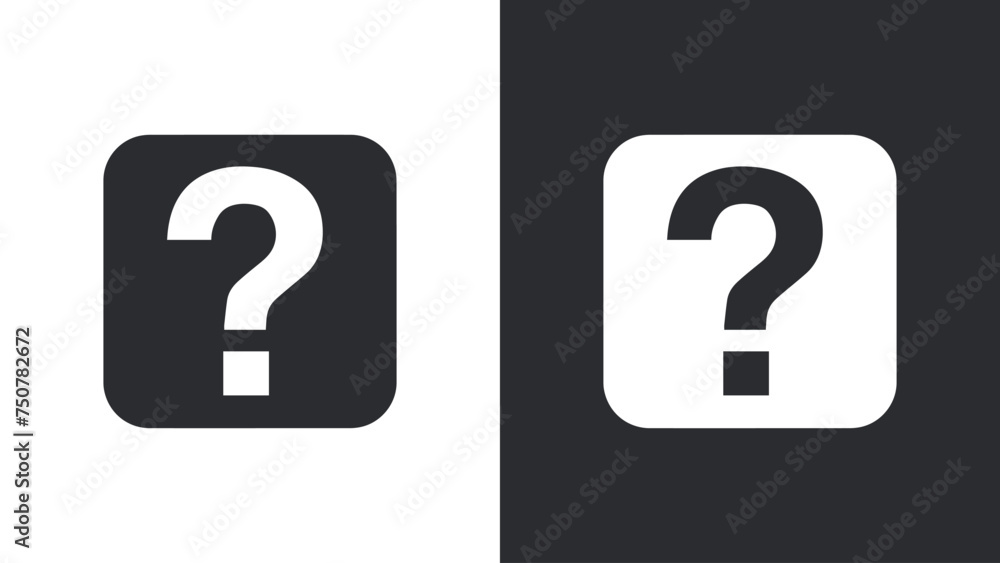 Square question mark flat logo template vector concept art on grey and ...
