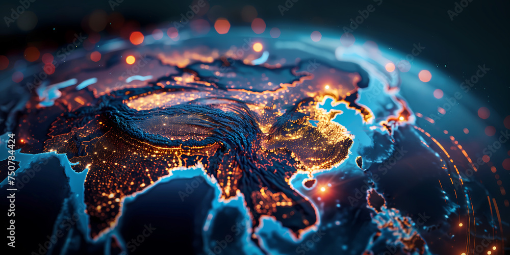 Abstract digital Earth globe with South East Asia map, concept of ...