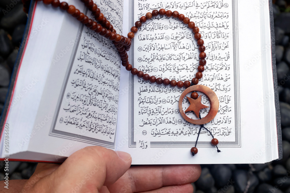 National Mosque Surabaya. Quran and prayer beads. Symbol of islam ...