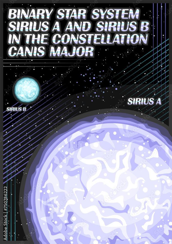 Vector Space Poster, vertical astronomical banner with cartoon design binary star system Sirius ...