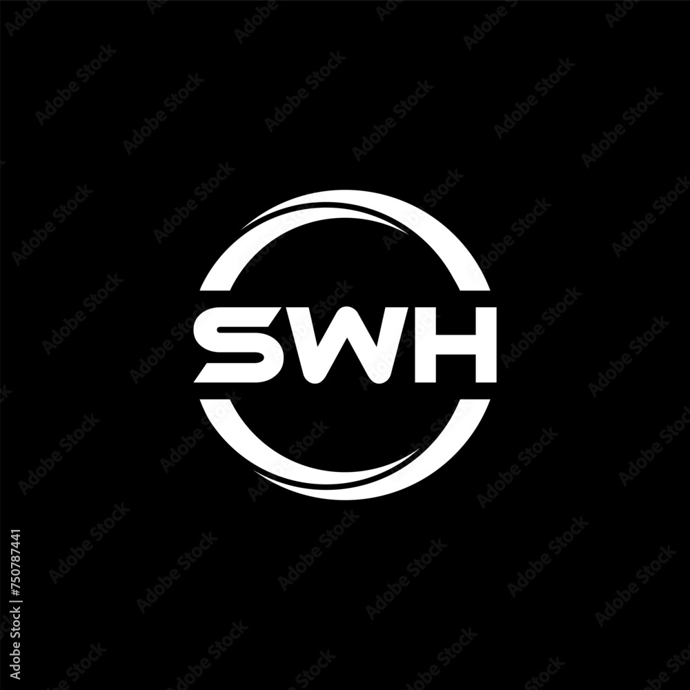 SWH letter logo design with black background in illustrator, cube logo ...