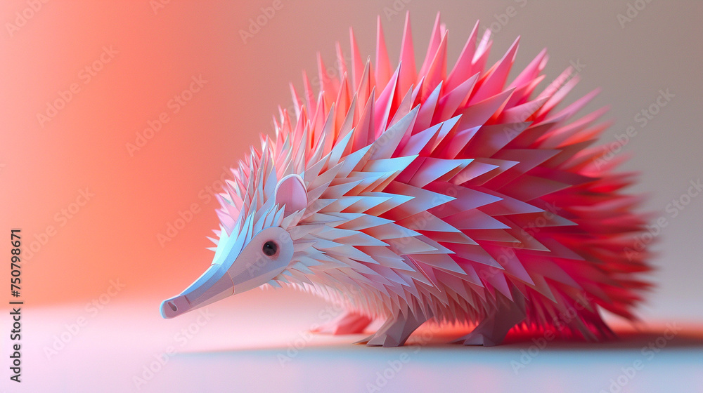 Echidna crafted from pastel origami quills highlighted with neon a cute ...