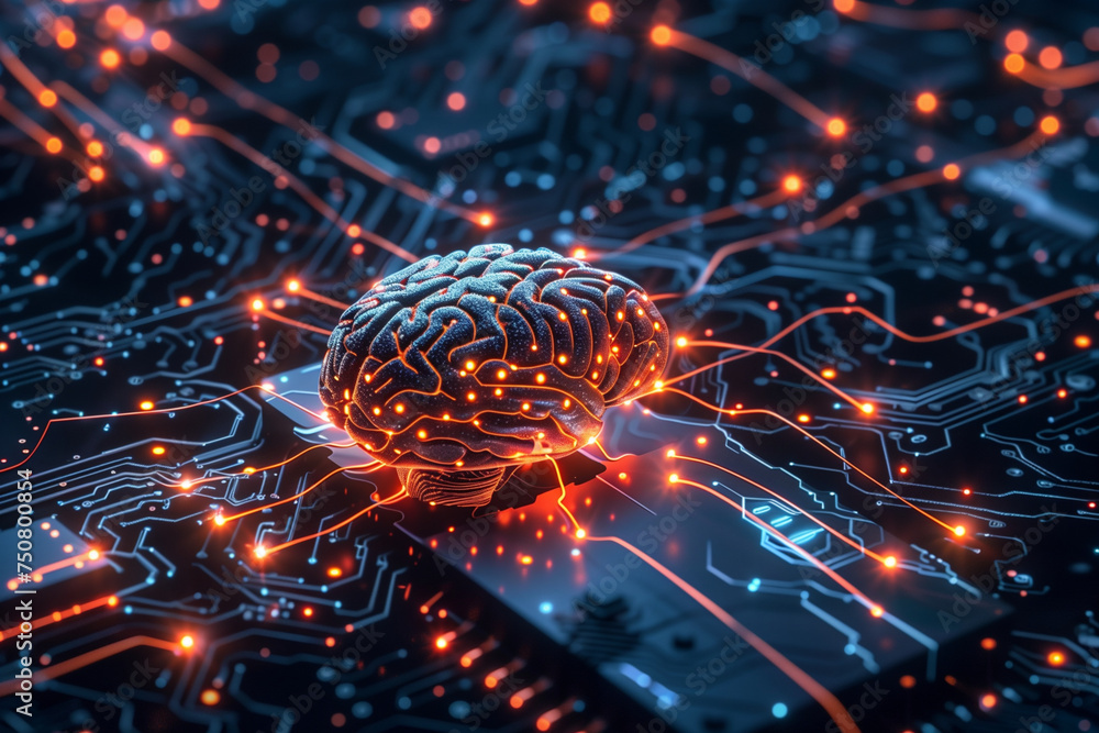 Advanced High-Tech Concept: Circuit Board CPU Processor Microchip Starting Artificial ...