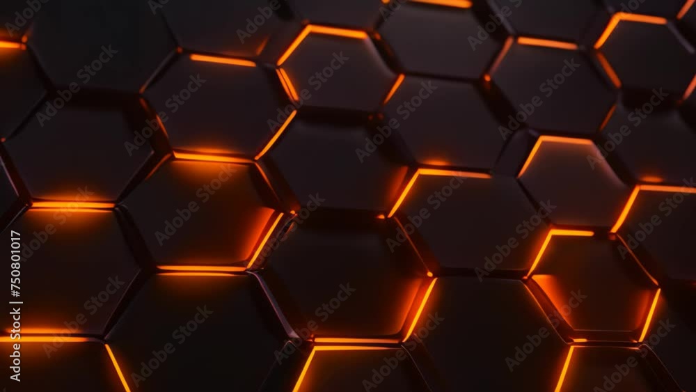 Abstract 3d rendering of hexagon background. Dark and orange hexagons. Abstract hexagonal ...