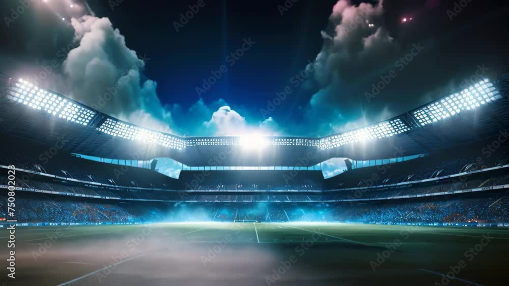 Soccer stadium in lights and flashes 3D rendering toned image, American ...
