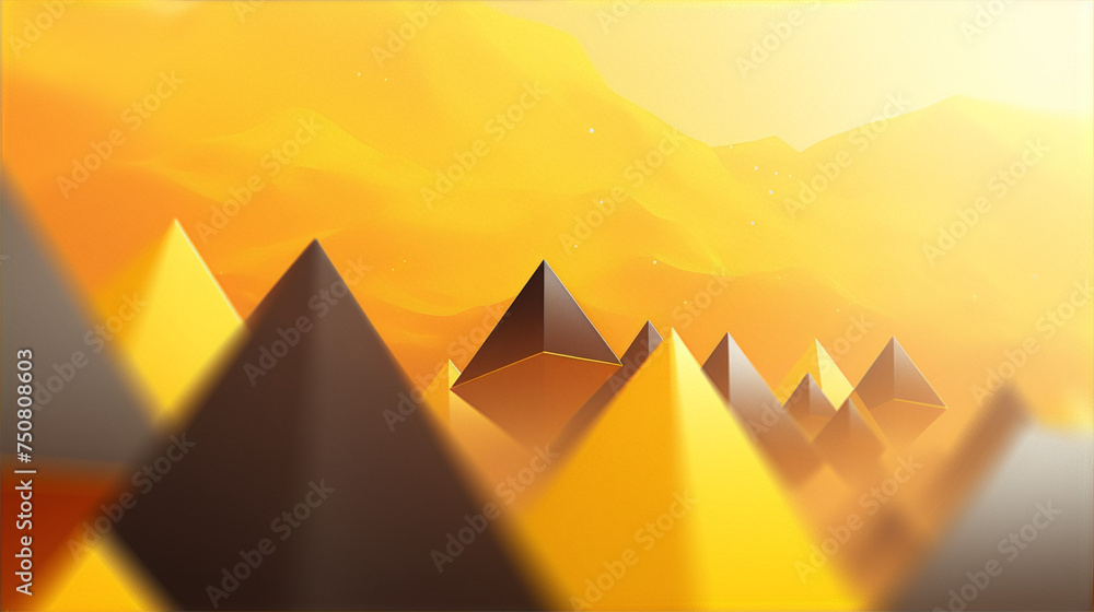 3D illustration of pyramids in a desert with a yellow and orange color ...