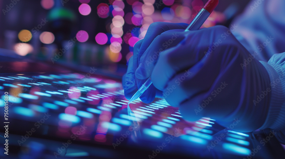 Foto de A geneticist examining DNA samples through gel electrophoresis ...