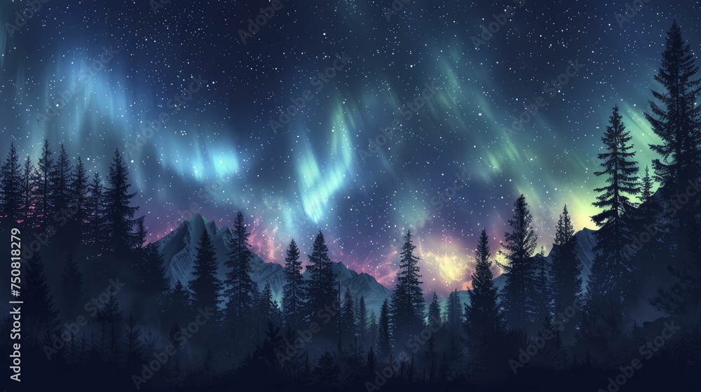 Night sky, with its northern lights border frame, celebrates Earth's ...