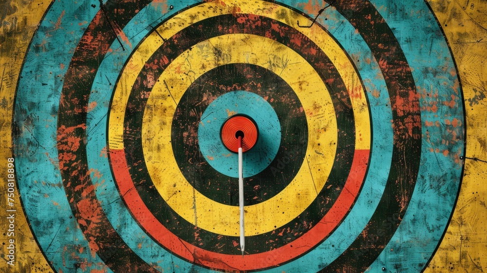 Bullseye target with arrow in the center - A direct hit on a worn ...
