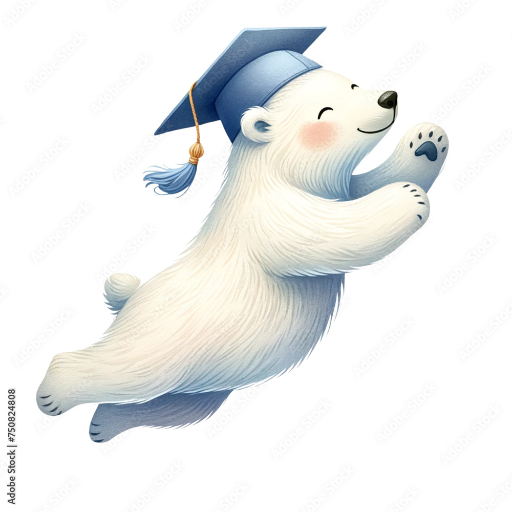 Polar bear graduation clipart watercolor PNG Stock Illustration | Adobe ...