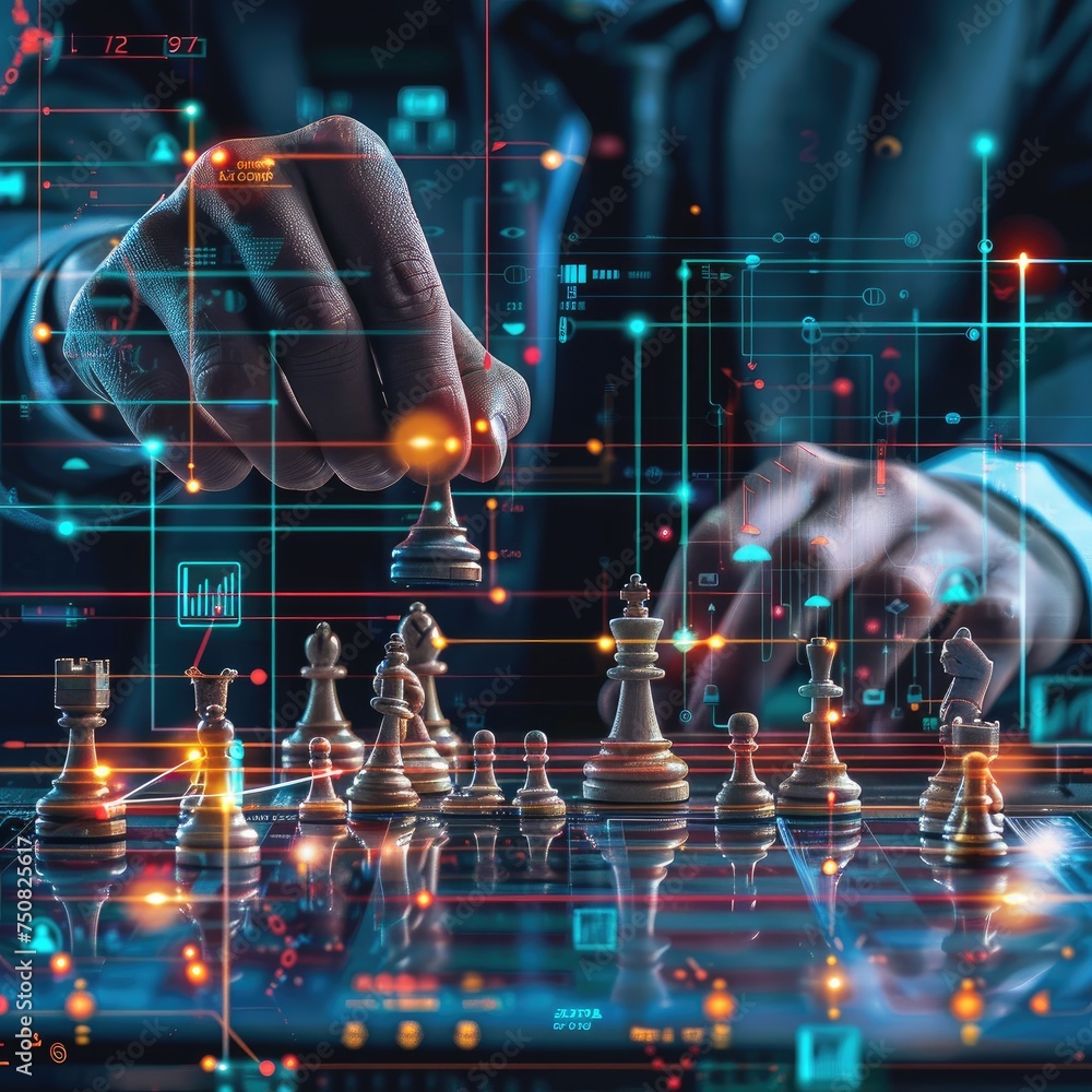 Strategic game of chess with futuristic elements - Cyber chess pieces ...