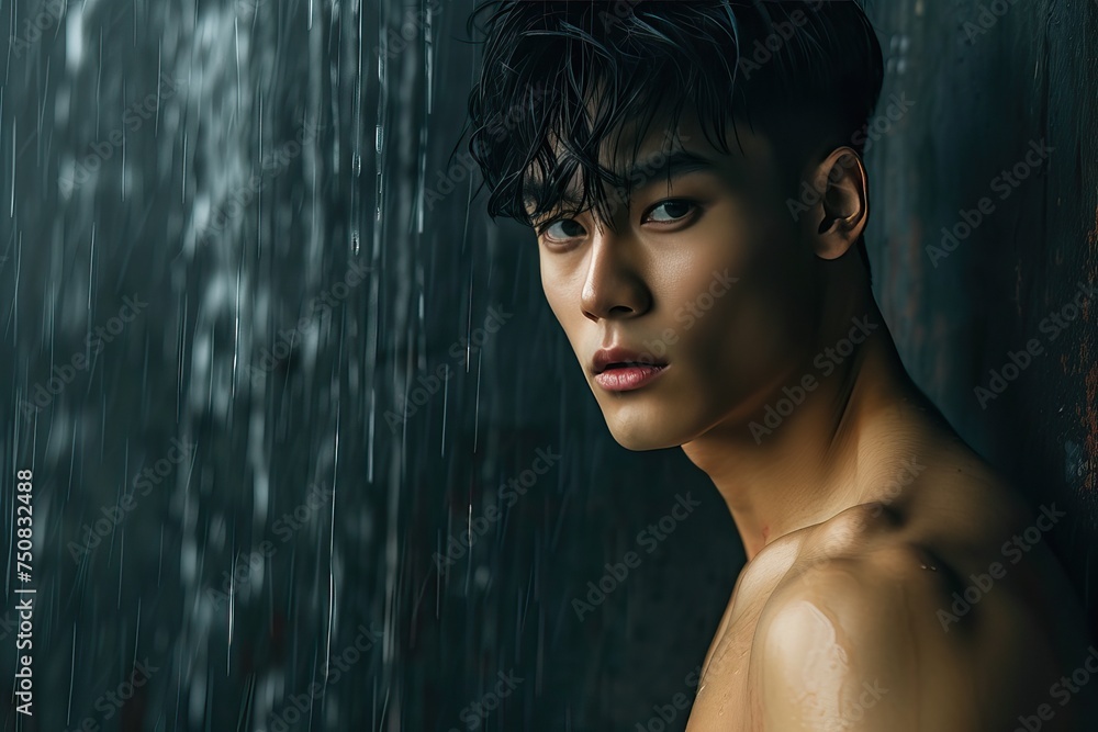 Handsome Asian male model with masculine and sensual pose posing for ...