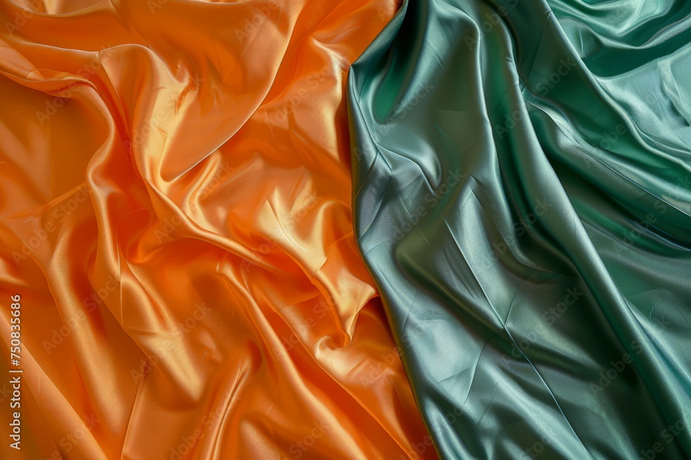 A detailed view showing two distinct colors of fabric up close ...