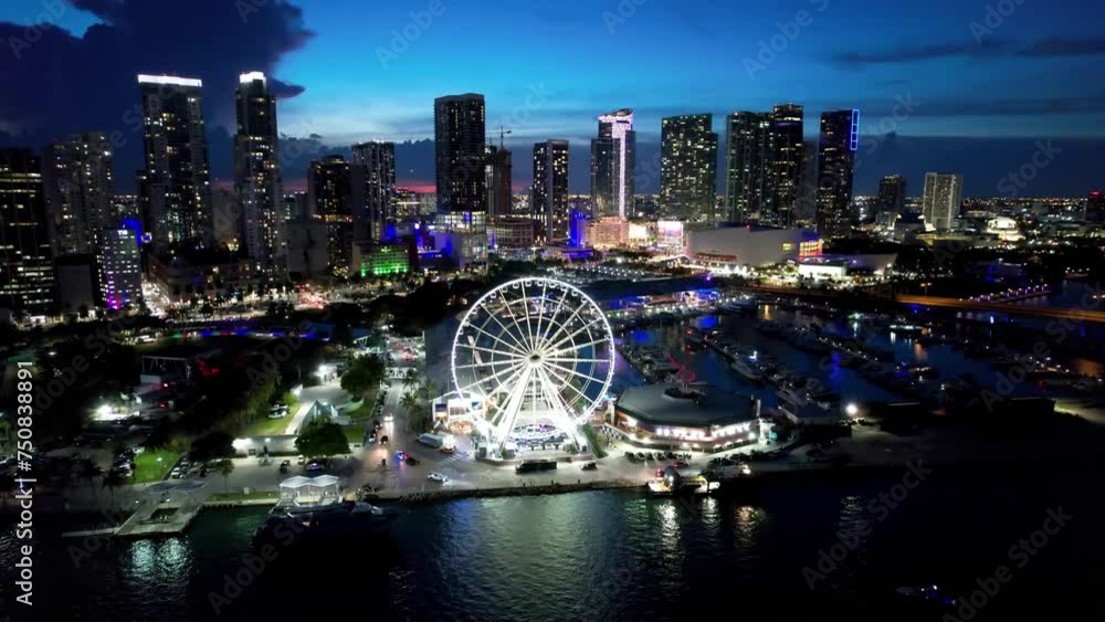 Sunset Skyline At Miami Florida United States. Public Space Landmark ...