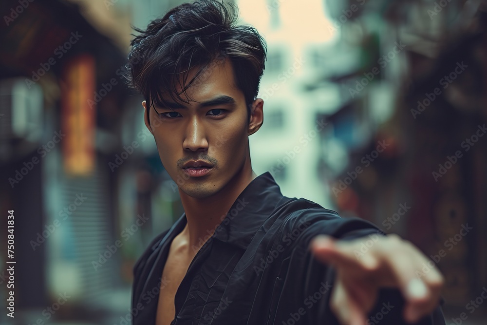 Handsome Asian male model with masculine and sensual pose posing for ...