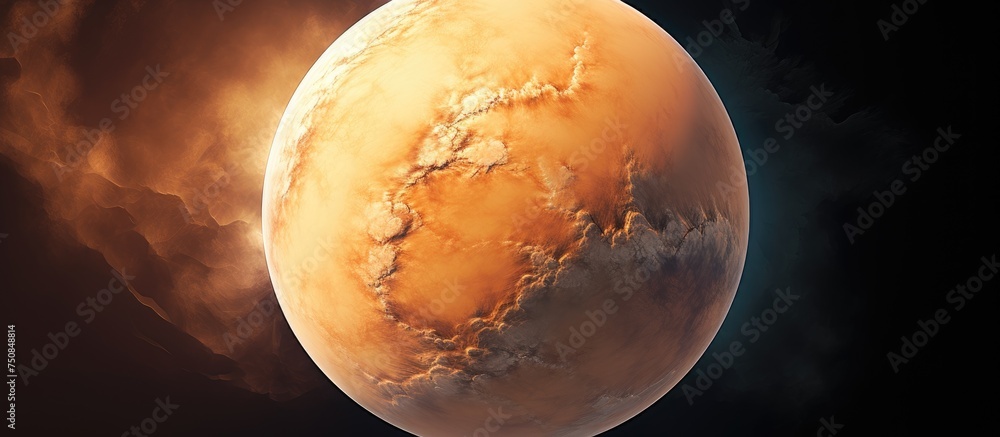 A close up view of a 3D illustration of an exoplanet resembling a ...