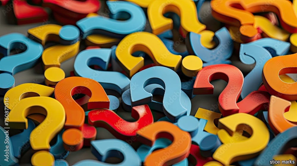 cluster of question marks on a table, emphasizing the concept of ...