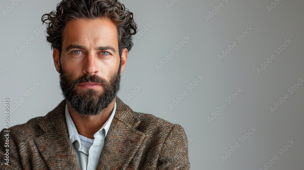 40 Year Old Male Model With Beard in Tweed Suit, Studio Portrait with ...