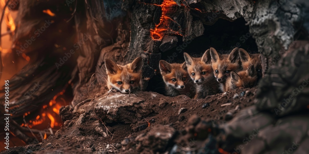 International Firefighters Day, a family of foxes peeping out of a hole ...