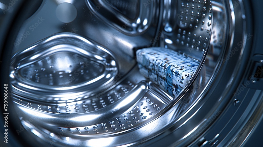 An intimate close-up of a washing machine's front, revealing the ...