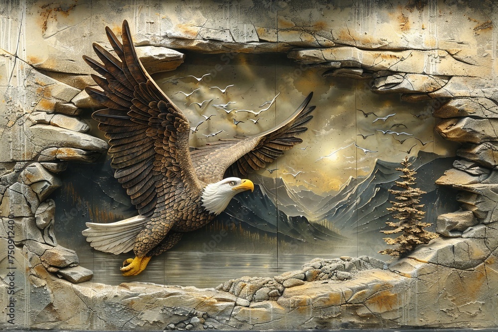 Behold the awe-inspiring 3D artistry of an eagle scene emerging from a ...
