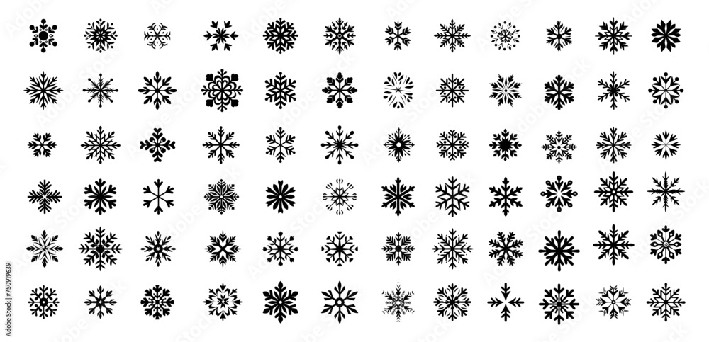 Snowflakes, vector set. Big bundle of winter symbols in black and white ...