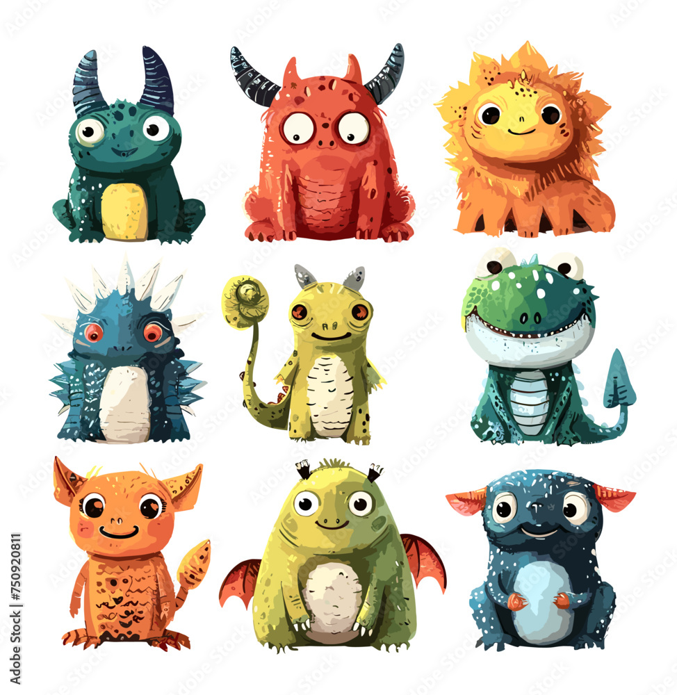 Tiny monsters hand-drawn style vector pack. Fantasy creatures and ...
