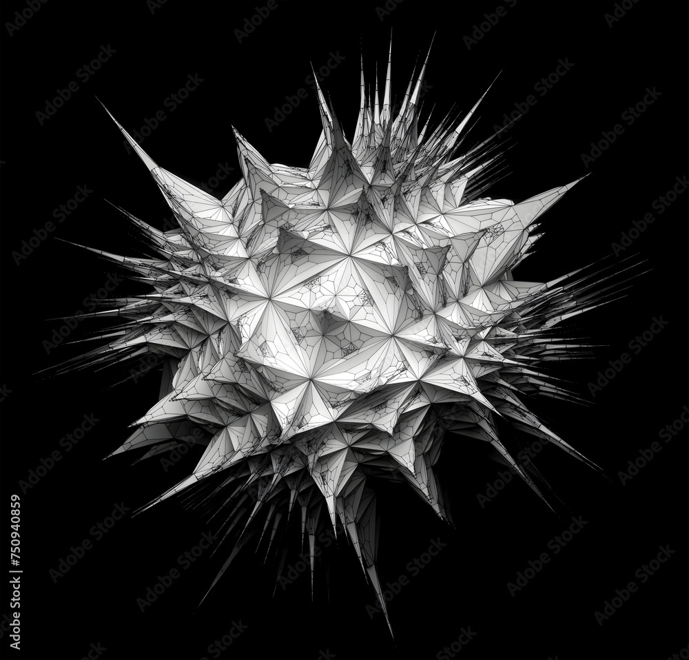 3D render with surreal alien fractal cubical organic organisms based on ...