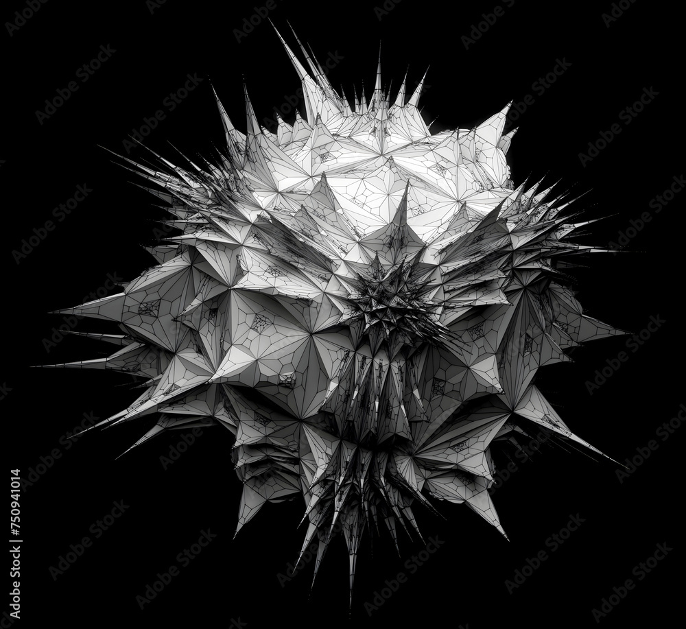 3D render with surreal alien fractal cubical organic organisms based on ...