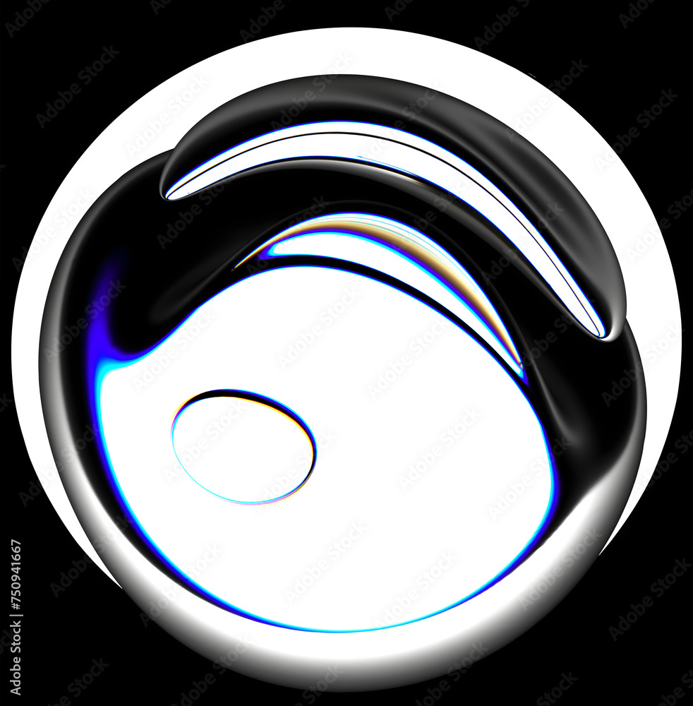 3d render abstract art with surreal glass sphere or ball in deformation in curve wavy round ...