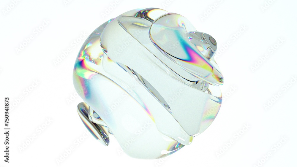 3d render abstract art with surreal glass sphere or ball in deformation ...