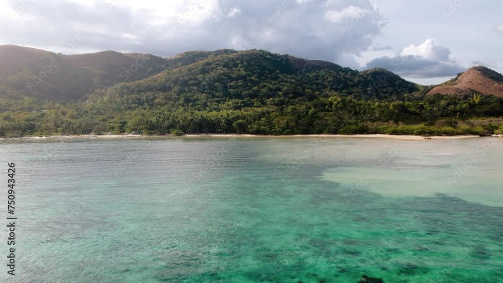 Aerial 4k view cinematic over Marcilla beach Coron, The Philippines ...