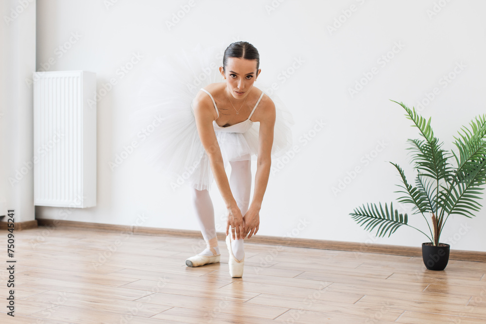 Beautiful graceful ballerina in black swan dress. Young ballet dancer ...