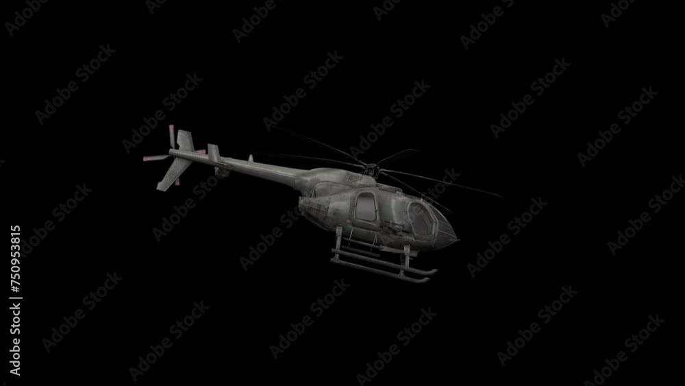 3D Helicopter leaving the ground and flying in the sky with side view ...