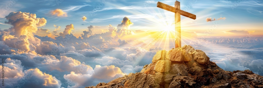 Fotografía Sacred cross signifies jesus s resurrection under divine ...