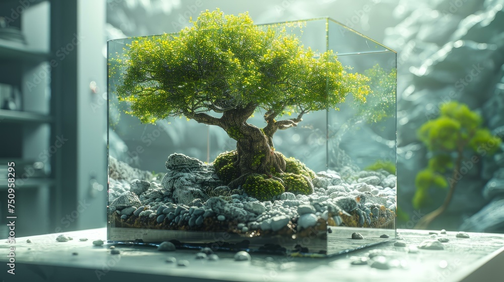 Sci-Fi Diarama of Tree in Digital Environment. A futuristic diorama of ...