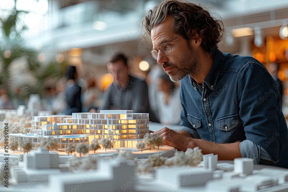 In an architectural office: a team of architects and engineers working ...