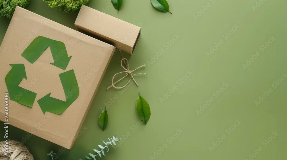 Sustainable packaging materials with a recycling symbol surrounded by ...