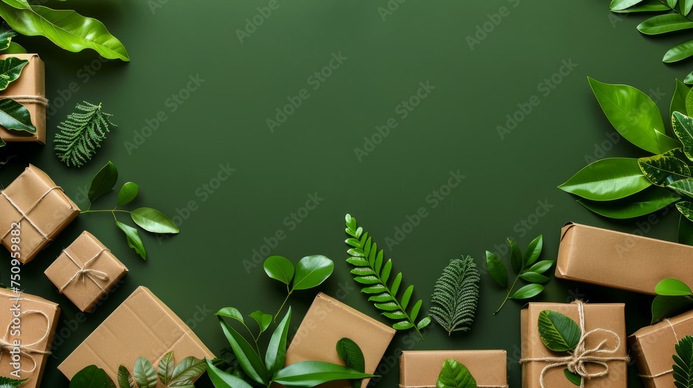 Sustainable packaging materials with a recycling symbol surrounded by ...
