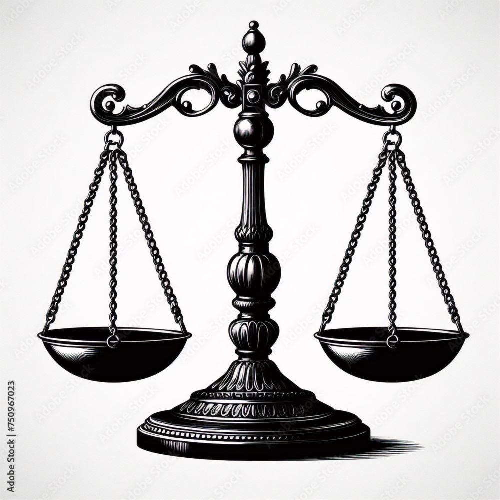 Einfache klassische Waage-Silhouette der Gerechtigkeit. Symbol für die ...