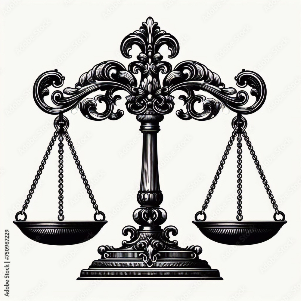 Silueta de balanza de justicia clásica y sencilla. Icono de línea de ...