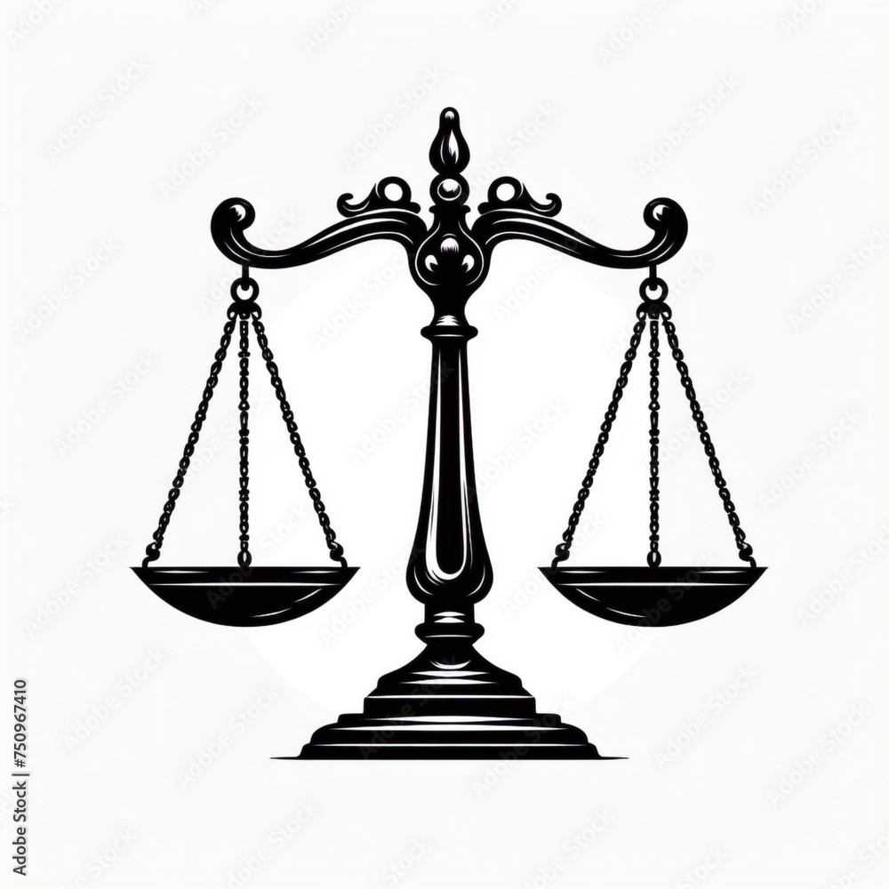 Silueta de balanza de justicia clásica y sencilla. Icono de línea de ...