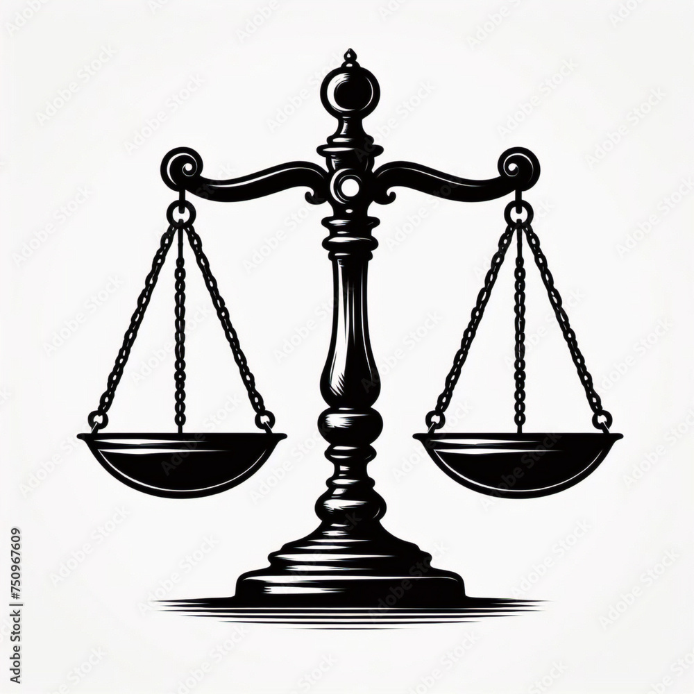 Silueta de balanza de justicia clásica y sencilla. Icono de línea de ...