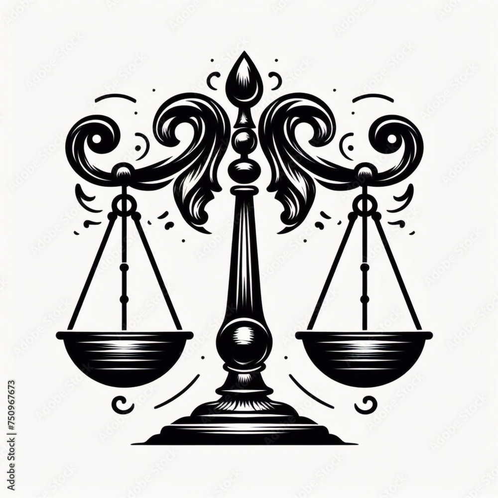 Silueta de balanza de justicia clásica y sencilla. Icono de línea de ...