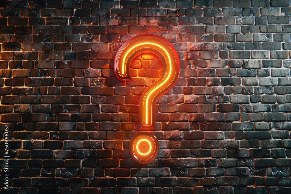 Bright question mark symbol on textured brick surface, suitable for ...