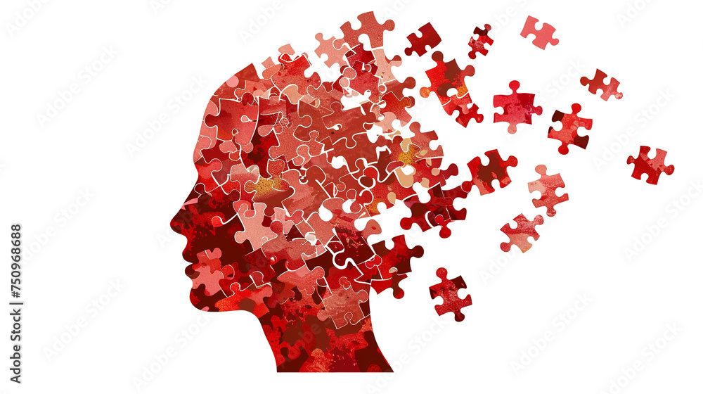 Human head profile and jigsaw puzzle, cognitive psychology or ...