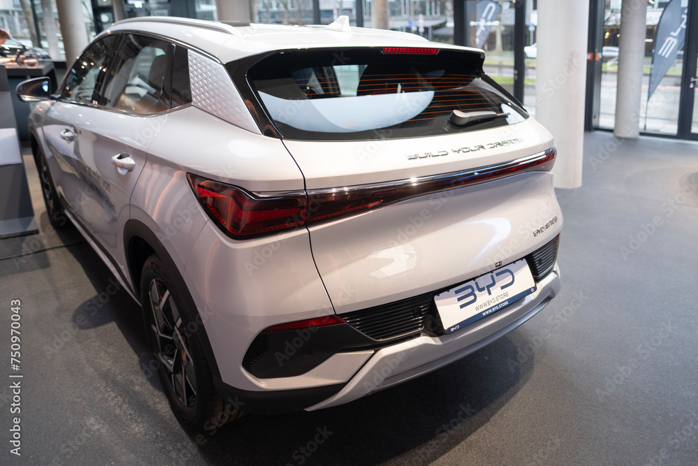 new white BYD Han EV 3.95, rear view, Electric Vehicle Chinese ...