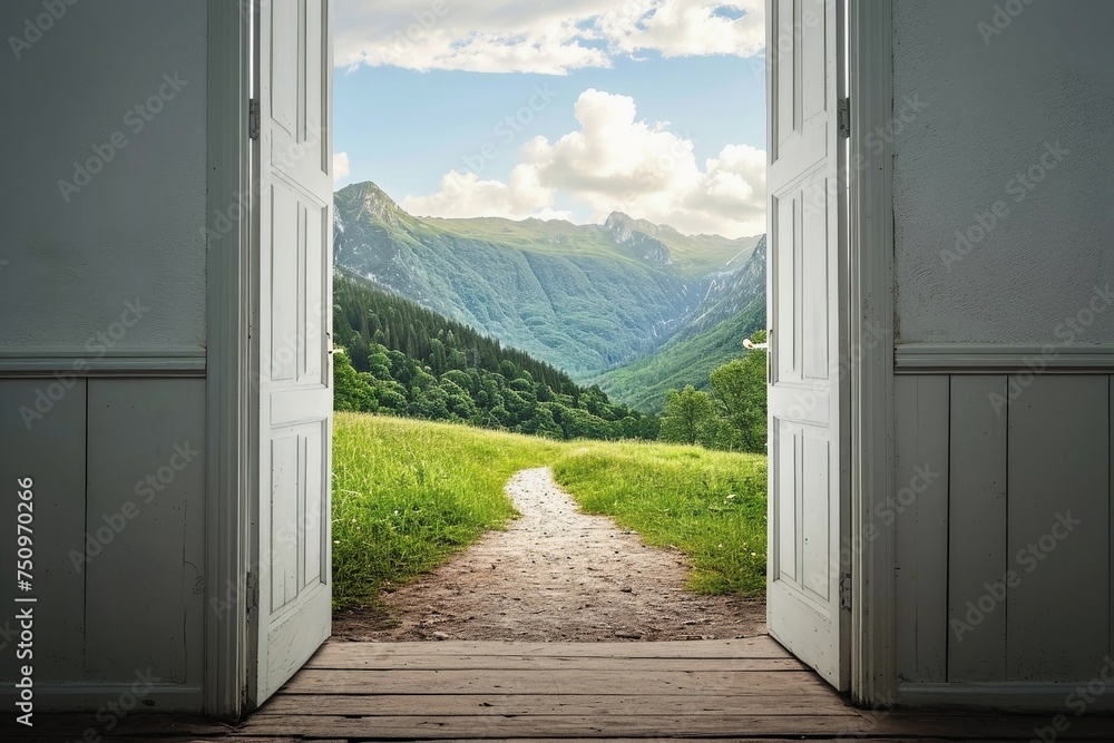 An open door showing the path to a new land with new opportunities ...