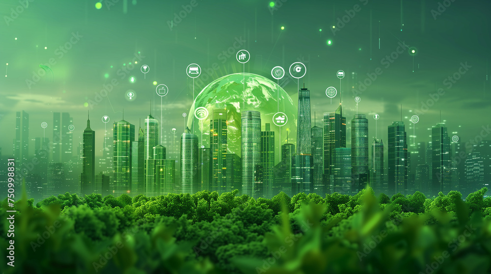 Modern city and environmental technology concept. Sustainable ...