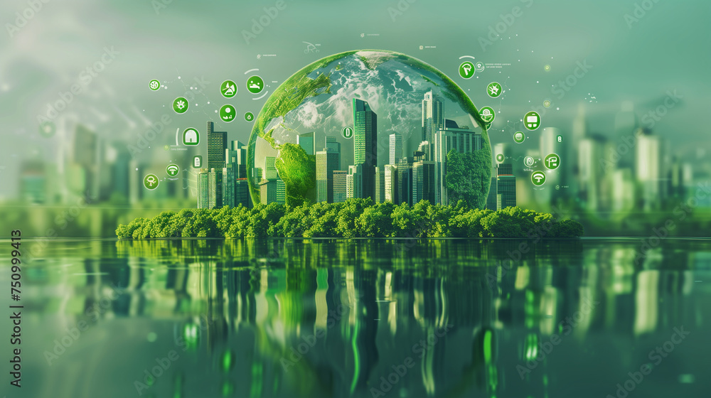 carbon neutral city and environmental technology concept. Sustainable ...
